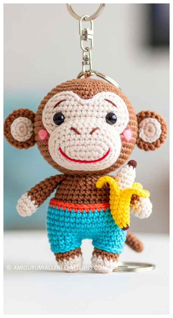 Amigurumi Monkey with Banana Keychain Free Crochet Pattern