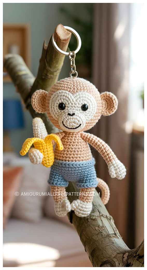 Amigurumi Monkey with Banana Keychain Free Crochet Pattern