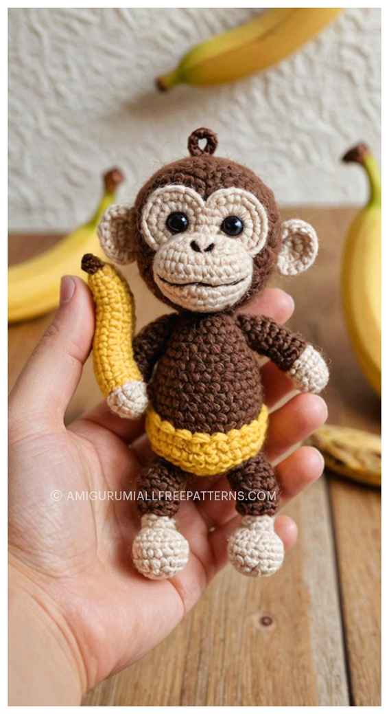 Amigurumi Monkey with Banana Keychain Free Crochet Pattern
