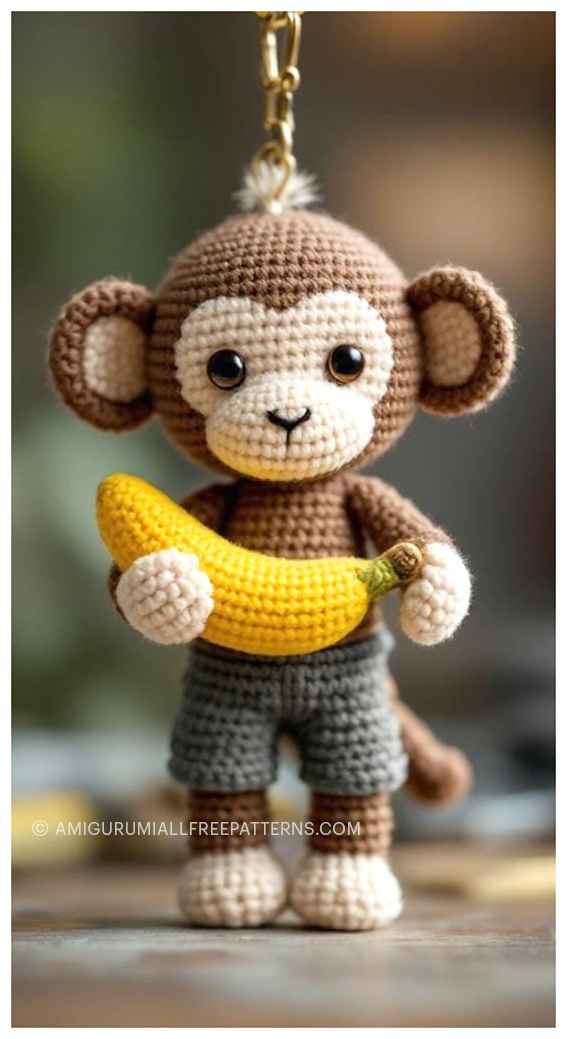Amigurumi Monkey with Banana Keychain Free Crochet Pattern
