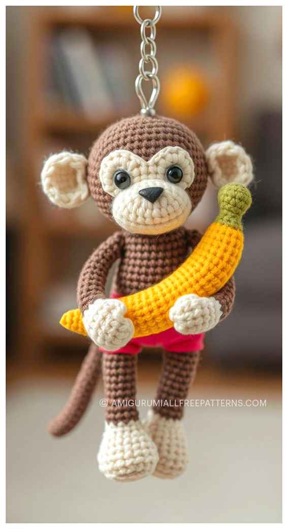 Amigurumi Monkey with Banana Keychain Free Crochet Pattern