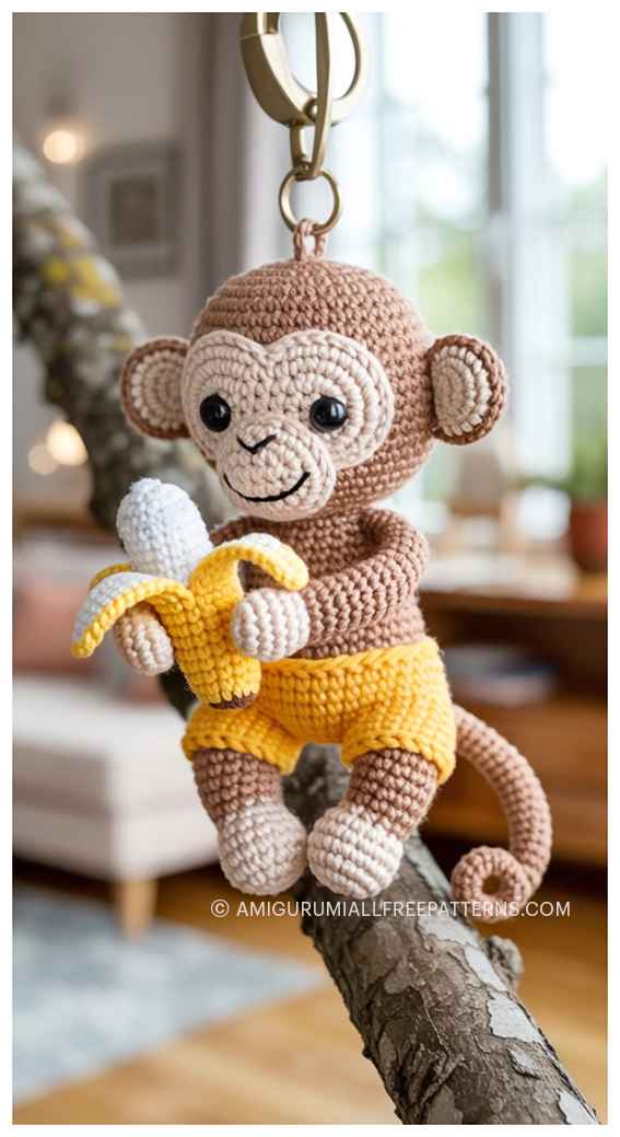 Amigurumi Monkey with Banana Keychain Free Crochet Pattern