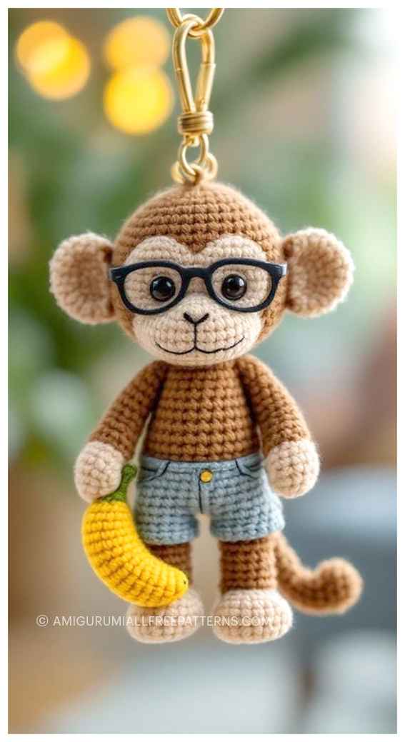 Amigurumi Monkey with Banana Keychain Free Crochet Pattern